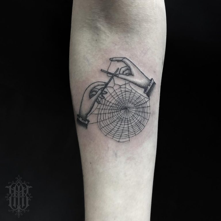 Blackwork spider web tattoo - Tattoogrid.net