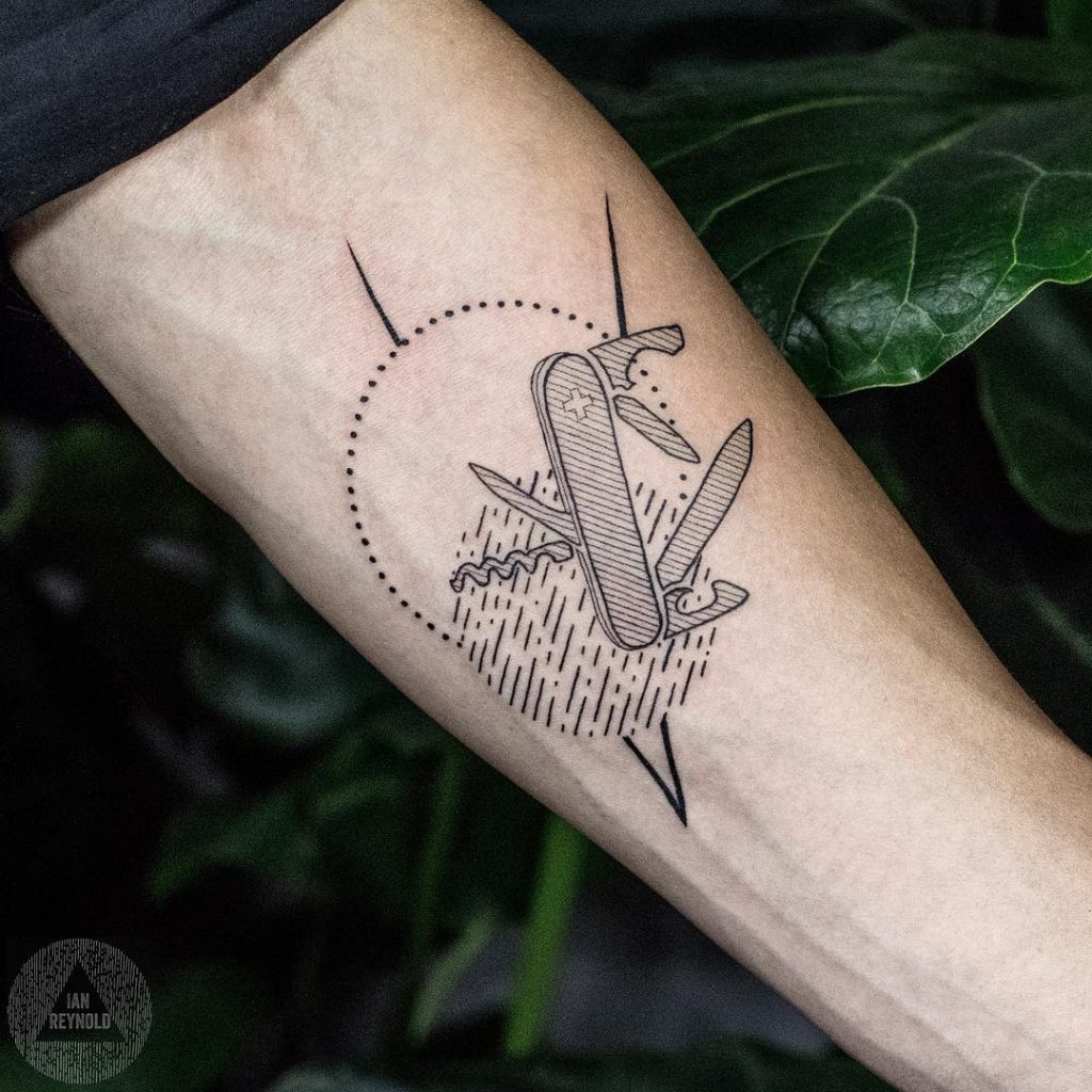 Hammer, calipers, and screw tattoo - Tattoogrid.net