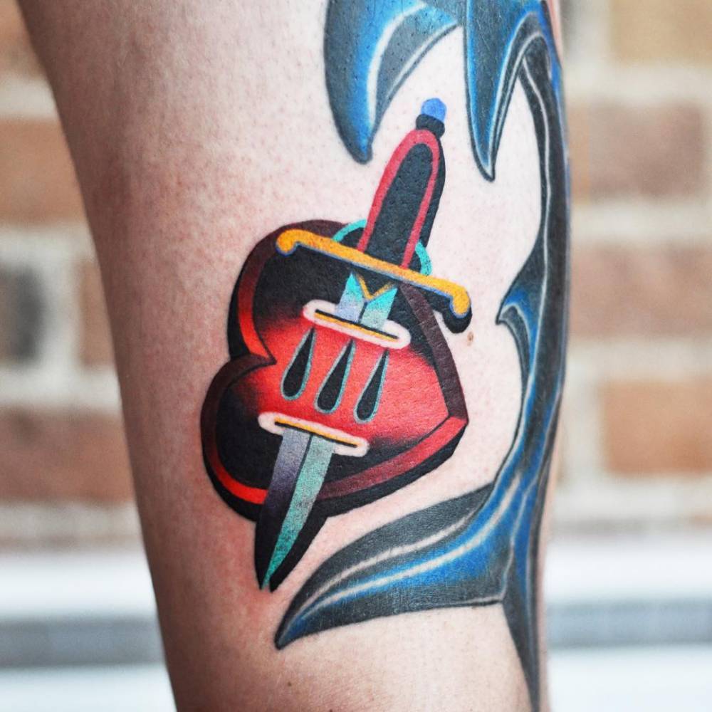 Dagger pierced heart tattoo by david côté - Tattoogrid.net