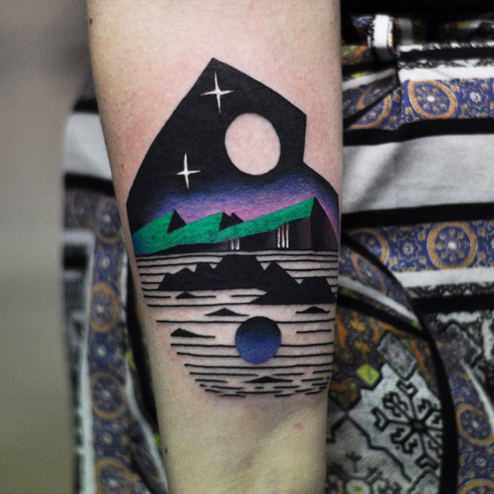 Nostalgic landscape tattoo by david côté - Tattoogrid.net