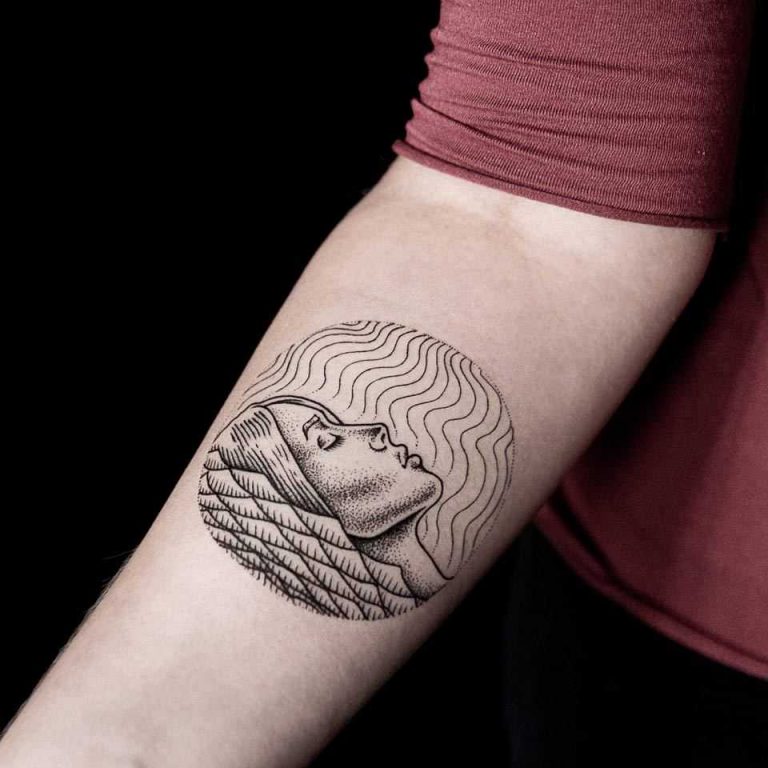 Handpoked rectangular mountains landscape tattoo - Tattoogrid.net