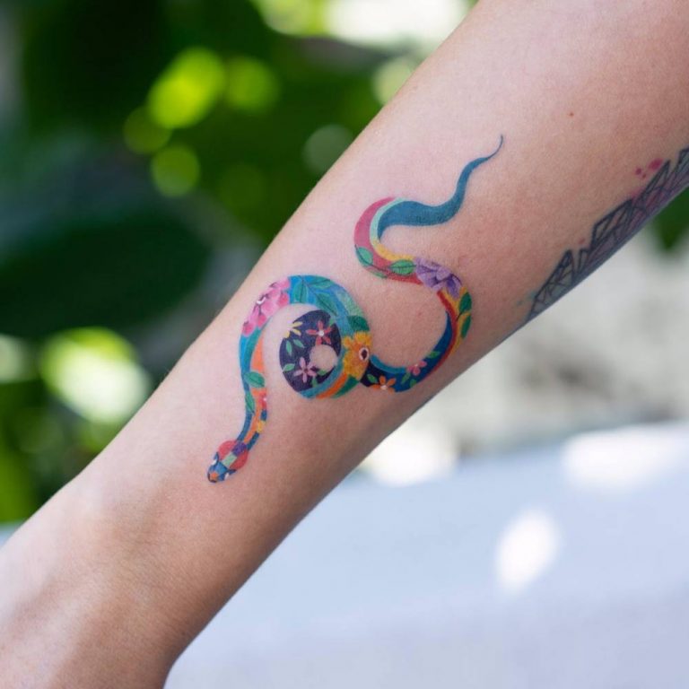 Freehand red snake tattoo - Tattoogrid.net