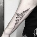 Handpoked rectangular mountains landscape tattoo - Tattoogrid.net