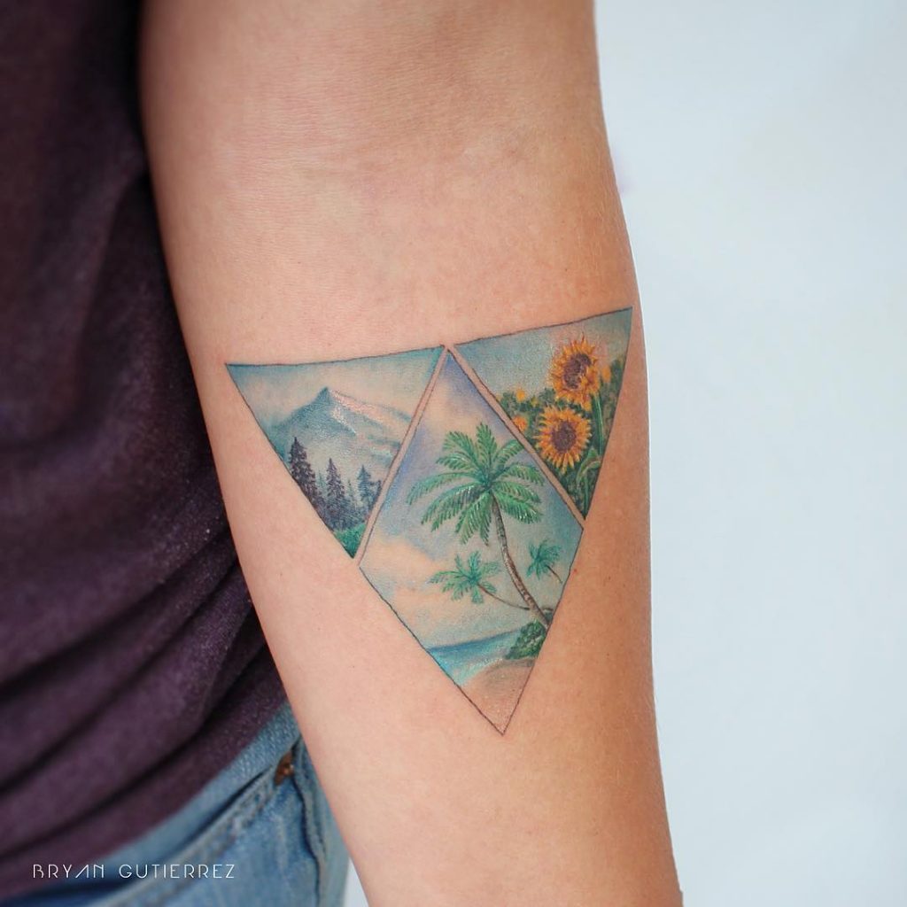 Realistic mountain landscape armband tattoo - Tattoogrid.net