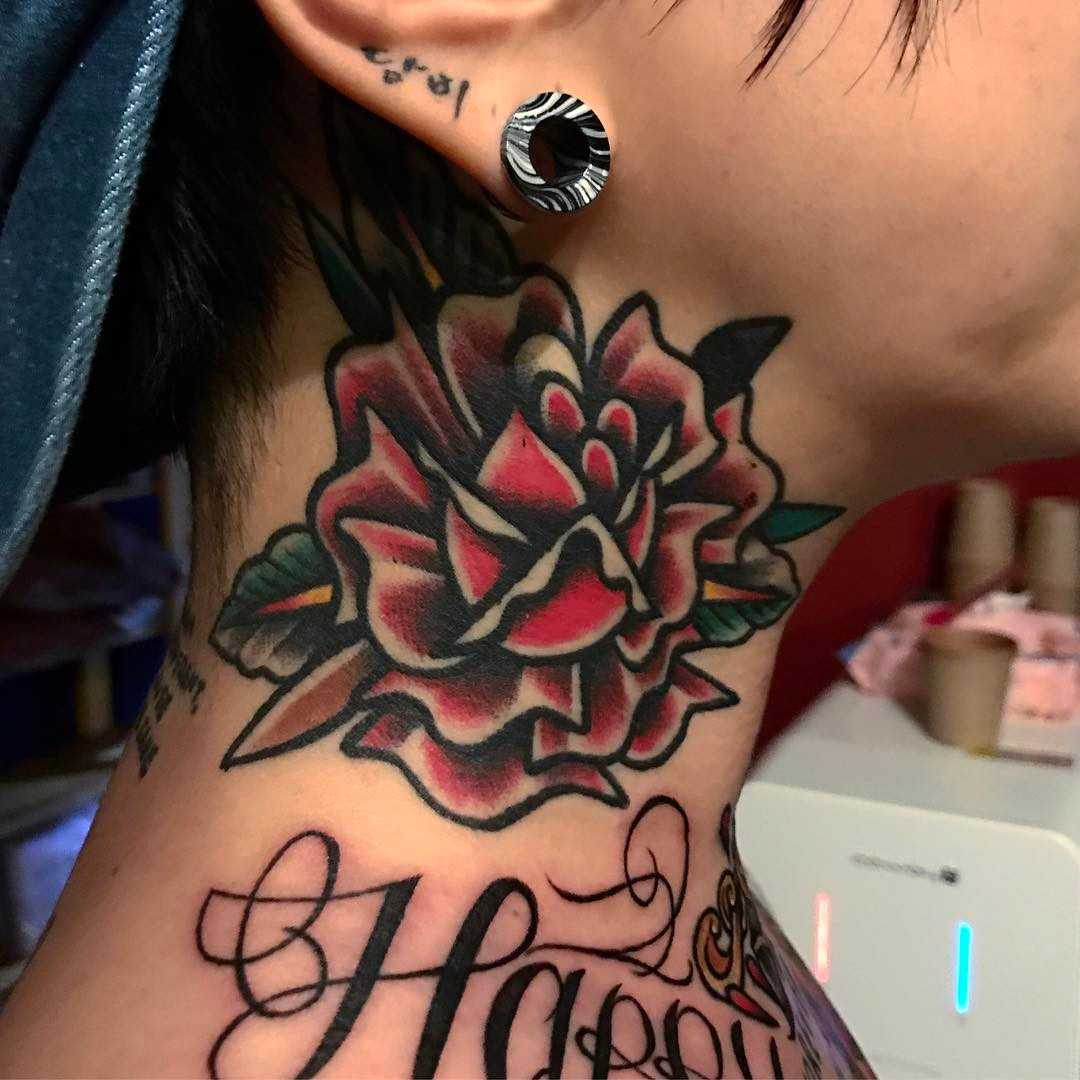 Old school Rose Tattoo On The Neck Tattoogrid