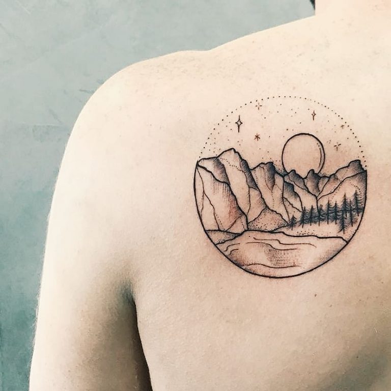 Brain and landscape tattoo - Tattoogrid.net