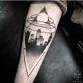 Blackwork cityscape tattoo - Tattoogrid.net