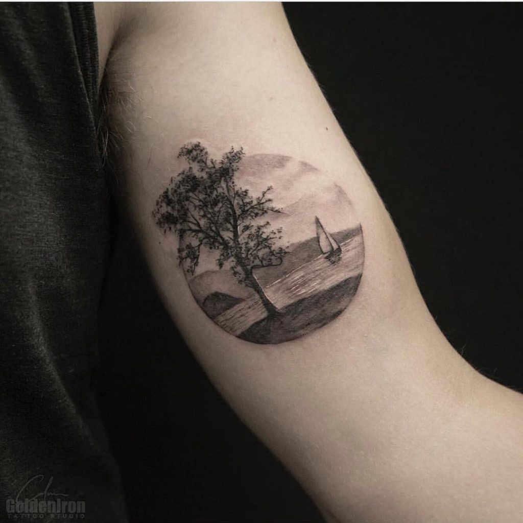 Countryside landscape tattoo by muha lee - Tattoogrid.net