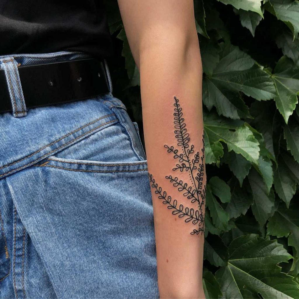 Delicate black outline tattoo on the right forearm - Tattoogrid.net