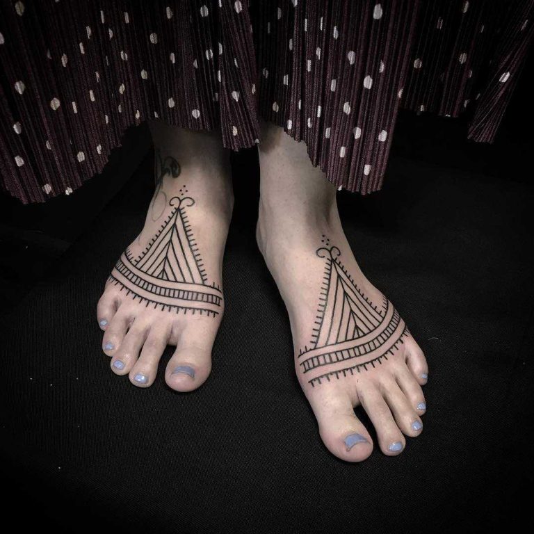 Colorful cosmic tattoos on both feet - Tattoogrid.net