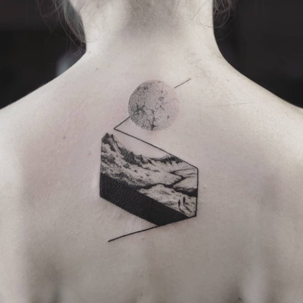 Brain and landscape tattoo - Tattoogrid.net