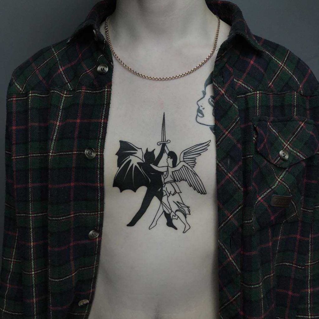 Wave tattoo on the chest - Tattoogrid.net