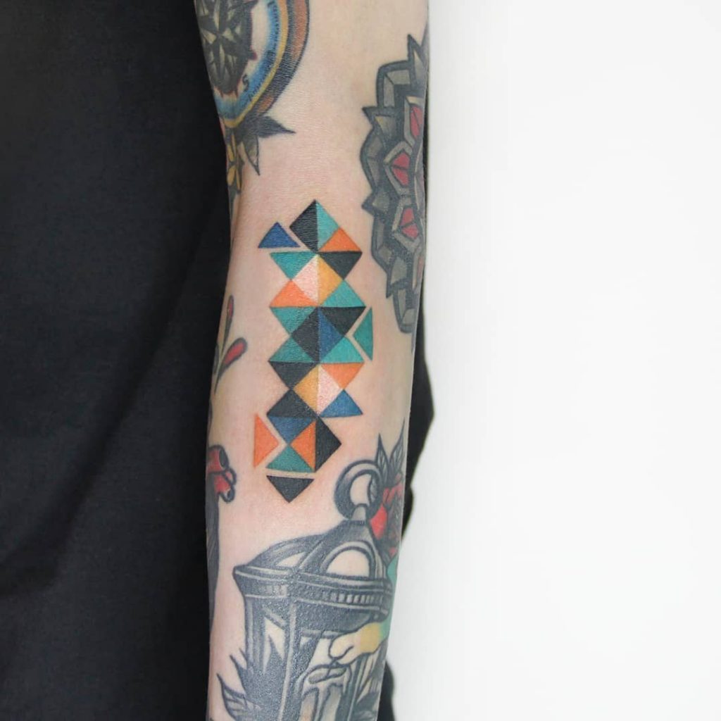 Dotwork sacred geometry tattoo on the arm - Tattoogrid.net