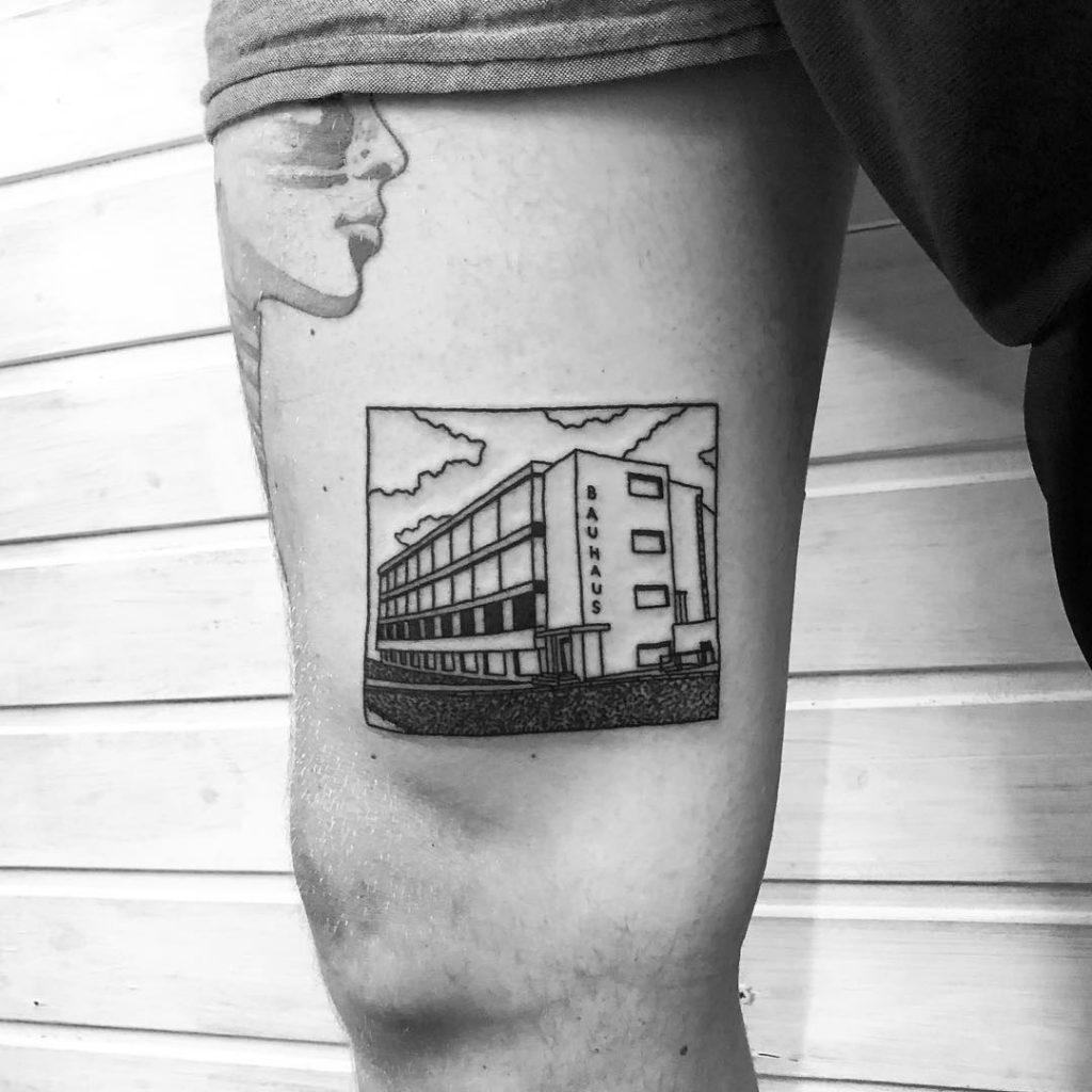 Bus tattoo on the thigh - Tattoogrid.net